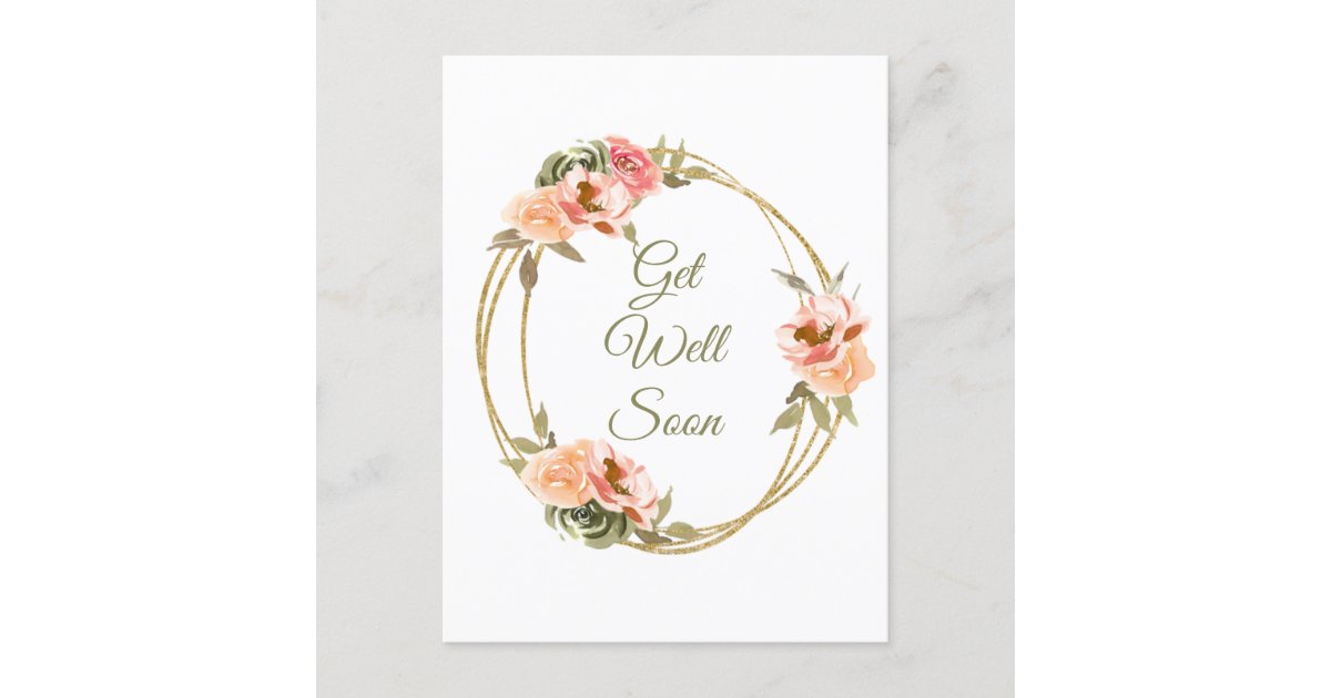 Get Well Soon Floral Watercolor Wreath Postcard | Zazzle