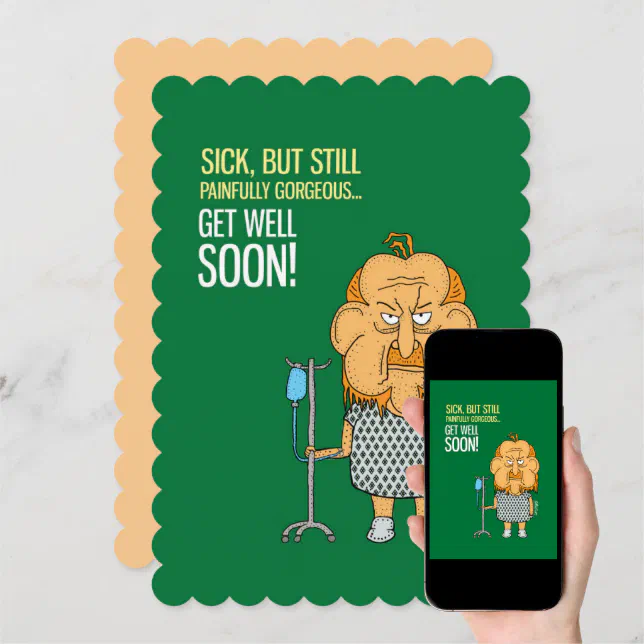 Get well soon - man cartoon green card | Zazzle