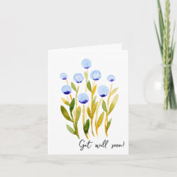 Get well soon minimal blue watercolor flowers card | Zazzle