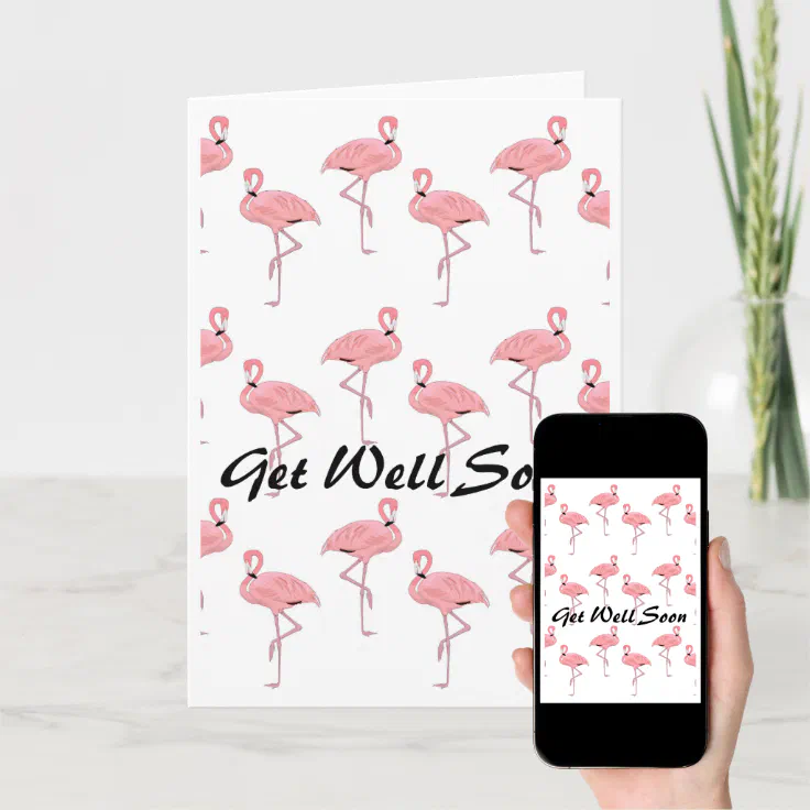 Get Well Soon Pink Flamingo Pattern Card | Zazzle