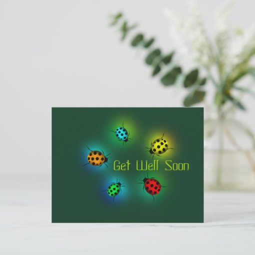 Get Well Soon Pretty Ladybugs Postcard | Zazzle