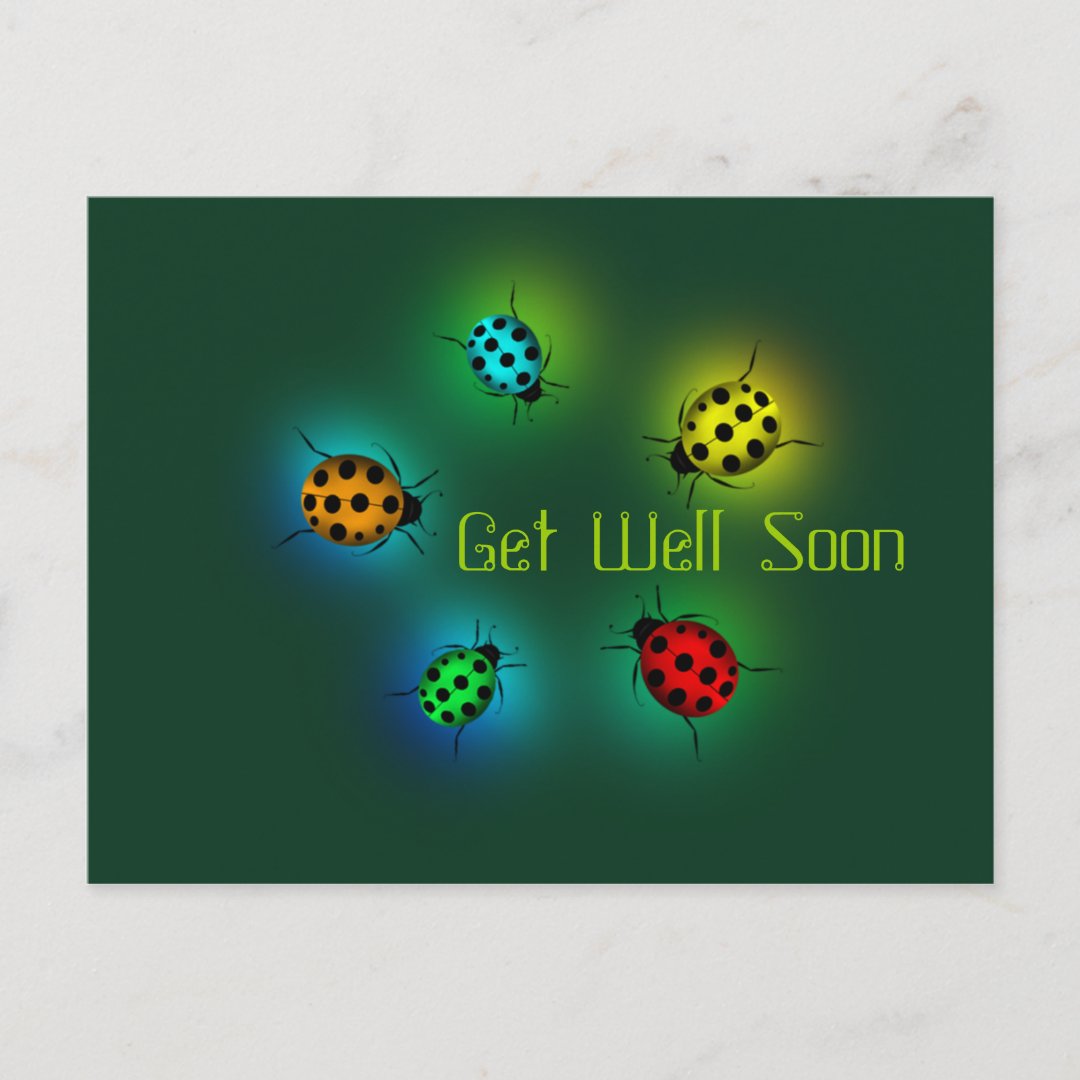 Get Well Soon Pretty Ladybugs Postcard | Zazzle