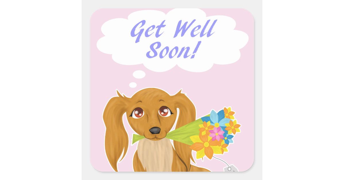Get Well Soon Puppy Square Sticker | Zazzle.com