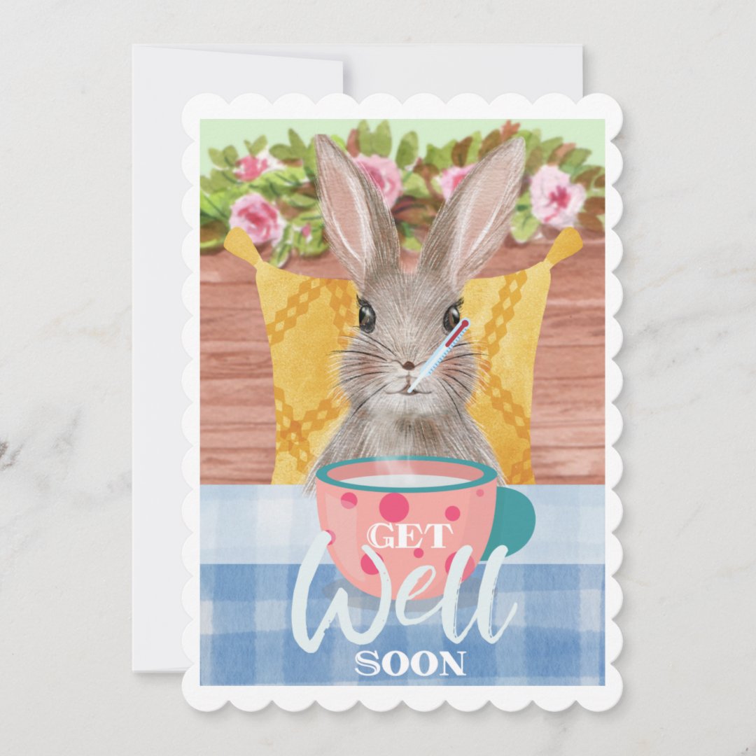Get Well Soon Sick Rabbit Steam Tea Cup Card | Zazzle