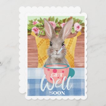Get Well Soon Sick Rabbit Steam Tea Cup Card | Zazzle