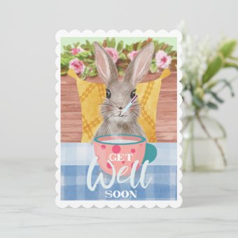 Get Well Soon Sick Rabbit Steam Tea Cup Card | Zazzle