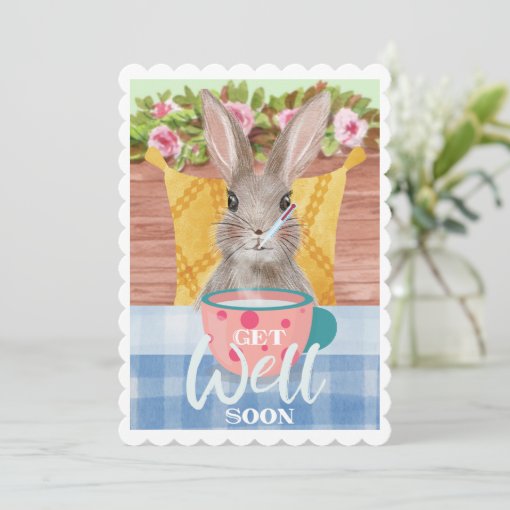 Get Well Soon Sick Rabbit Steam Tea Cup Card | Zazzle