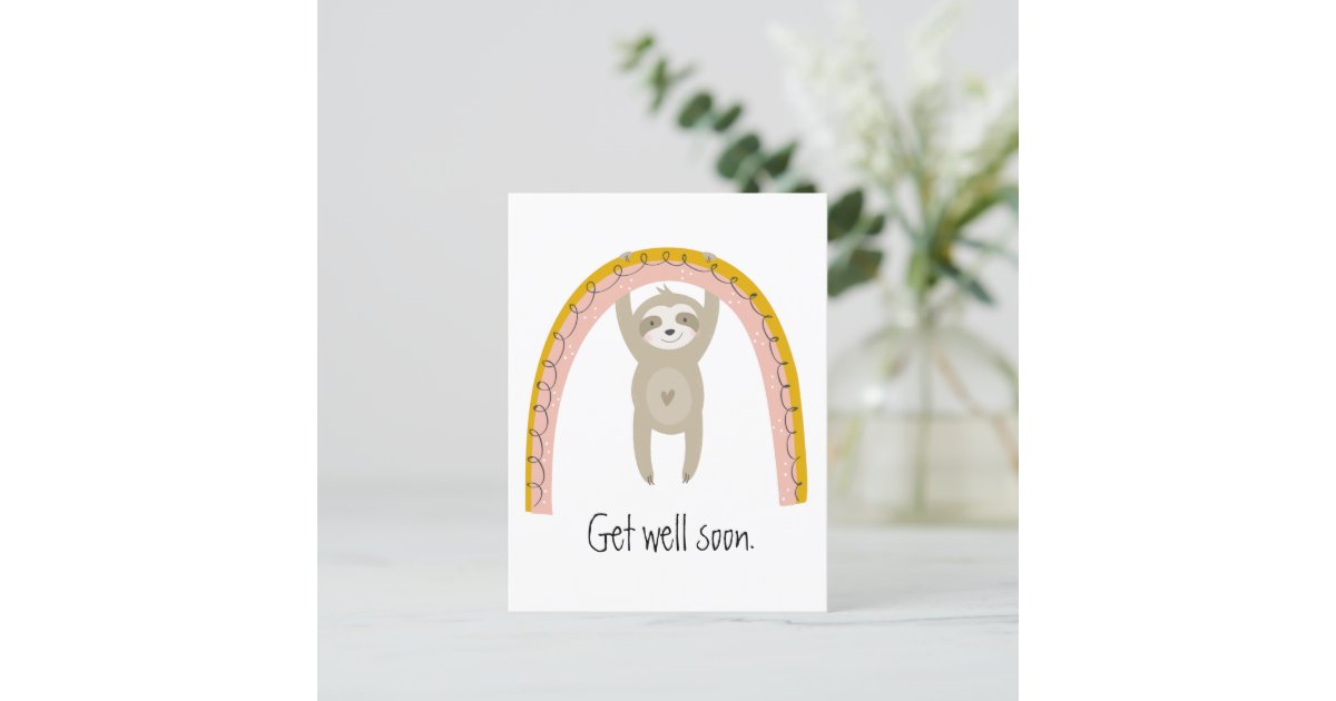 Get Well Soon Sloth and Rainbow Postcard | Zazzle