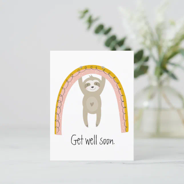 Get Well Soon Sloth and Rainbow Postcard | Zazzle