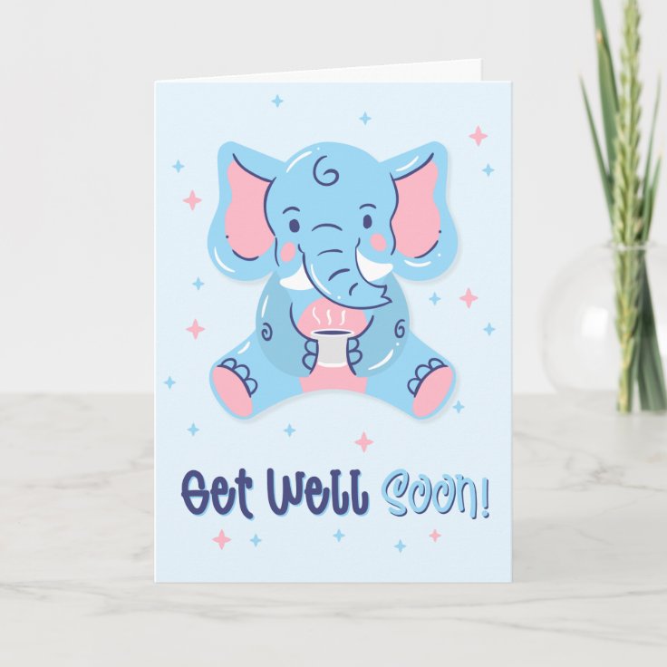 Get Well Soon Sweet Blue Elephant Greeting Card | Zazzle