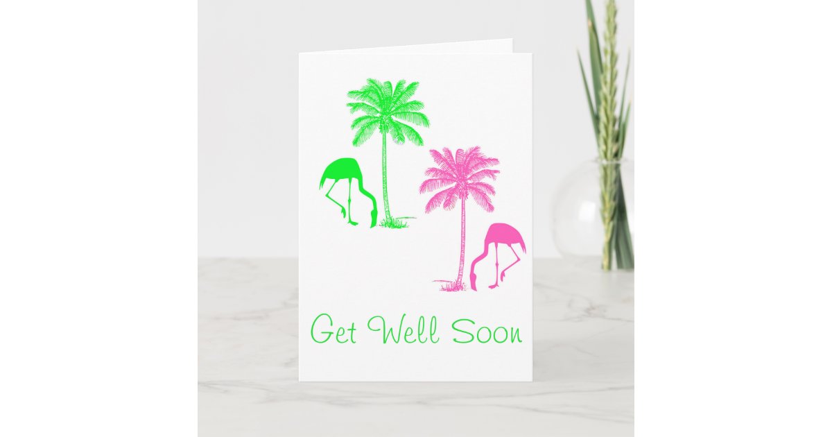 Get Well Soon Tropical Palm Trees Flamingos Card | Zazzle