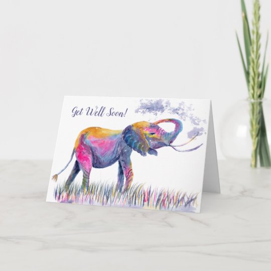 Get Well Soon! Watercolor Elephant Card | Zazzle.com