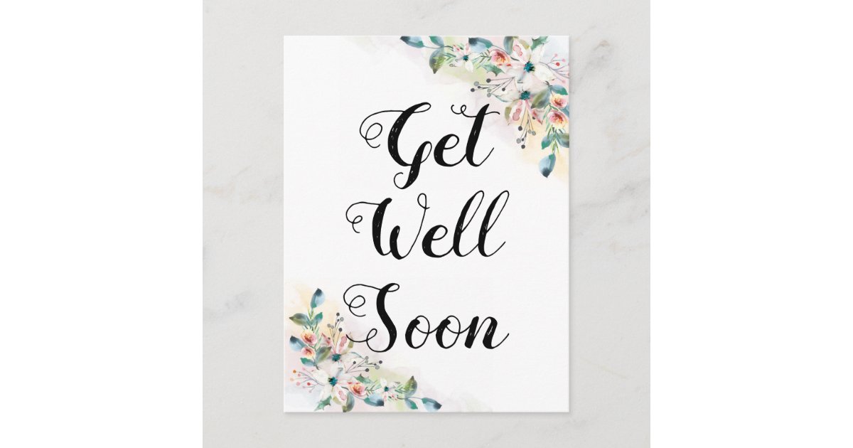 get well soon,watercolor floral background,custom postcard | Zazzle
