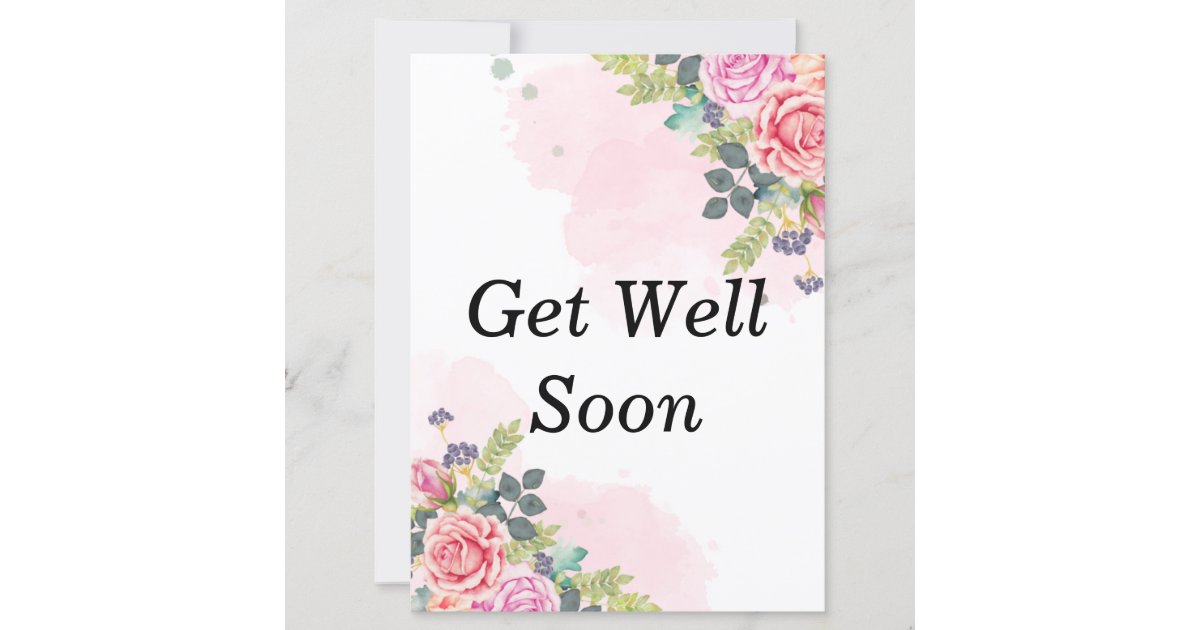 Get well soon, watercolor pink floral stylish card | Zazzle