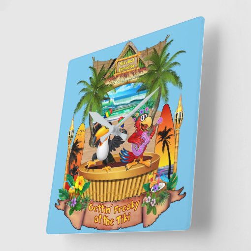 GETTIN' FREAKY AT THE TIKI SQUARE WALL CLOCK | Zazzle
