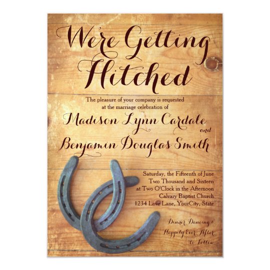 Getting Hitched Double Horseshoe Wedding Invites | Zazzle.com