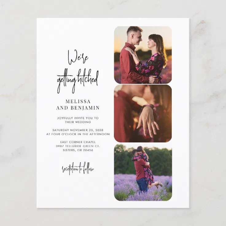 Getting Hitched Photo Collage Wedding Invitation | Zazzle