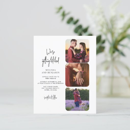Getting Hitched Photo Collage Wedding Invitation | Zazzle