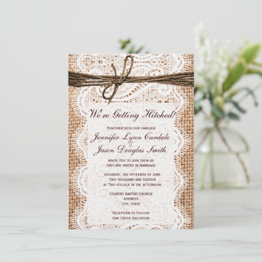 Getting Hitched Rustic Country Wedding Invitations | Zazzle