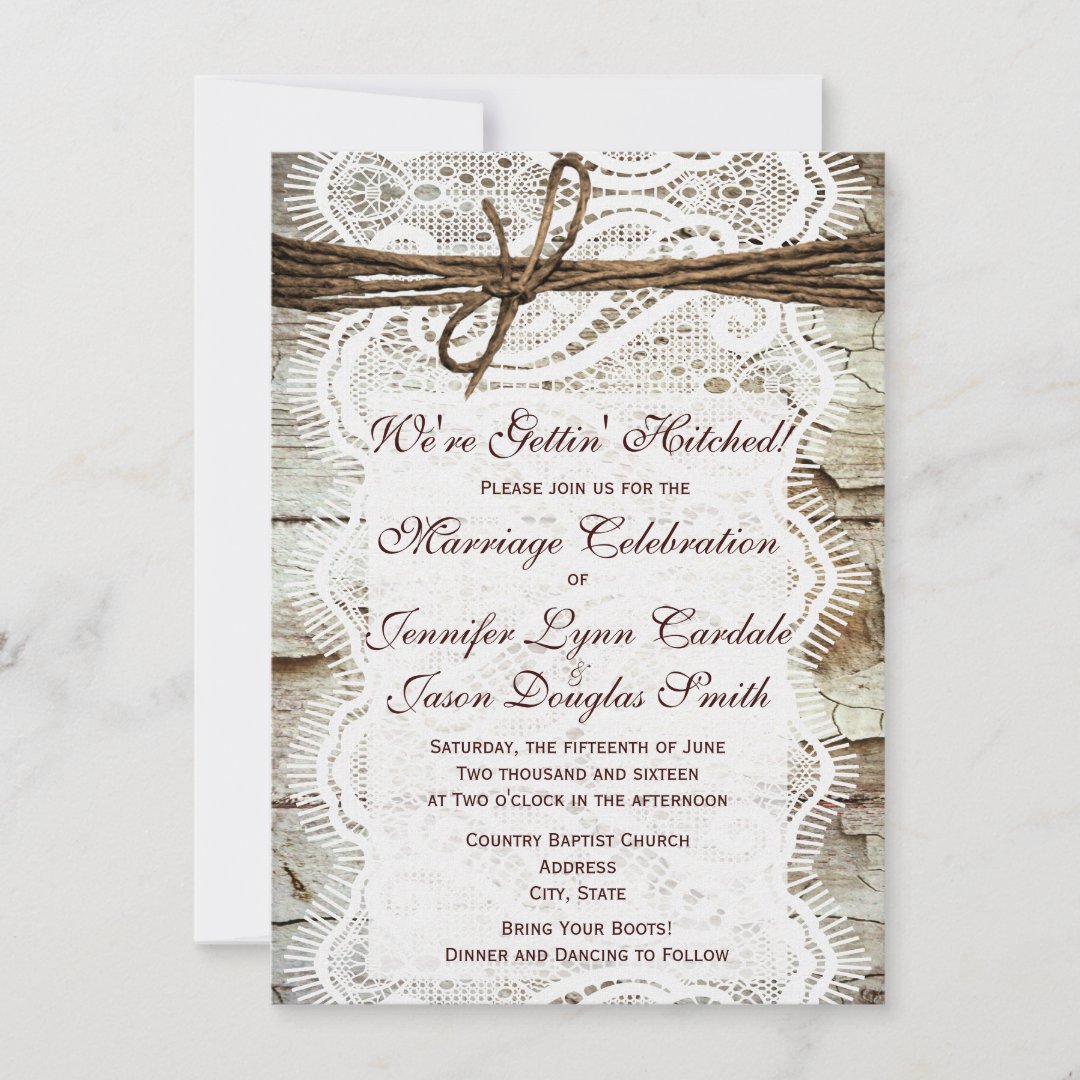 Getting Hitched Rustic Country Wedding Invitations | Zazzle