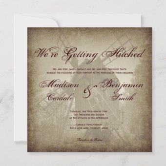Getting Hitched Rustic Windmill Wedding Invitation | Zazzle