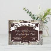 Getting Hitched Rustic Wood Wedding Invitations | Zazzle