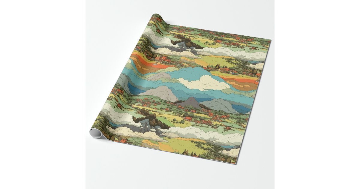 Ghibli World - Clouds and Mountains Wrapping Paper | Zazzle