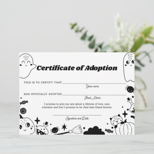 Ghost Adoption Orange Halloween Party Certificate | Zazzle