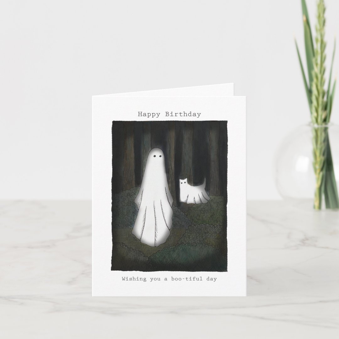 Ghost and Ghost cat Cute funny Happy Birthday Card | Zazzle