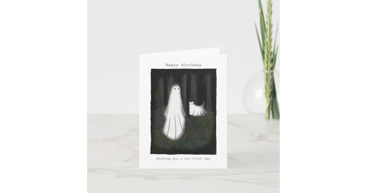 Ghost and Ghost cat Cute funny Happy Birthday Card | Zazzle
