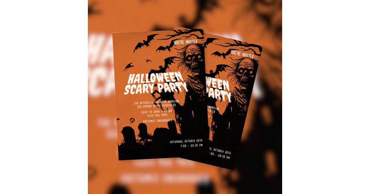 Ghost & Bat Halloween Scary Party Invitation | Zazzle