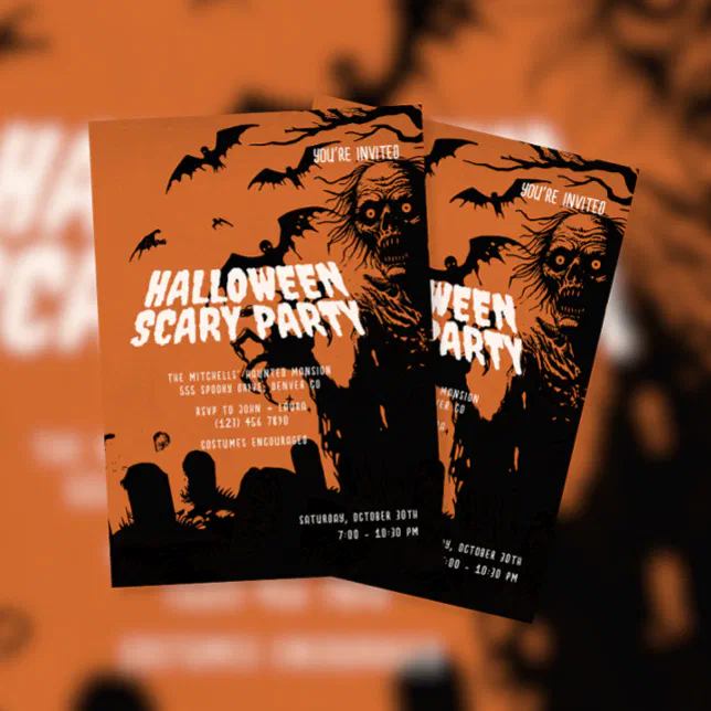Ghost & Bat Halloween Scary Party Invitation | Zazzle