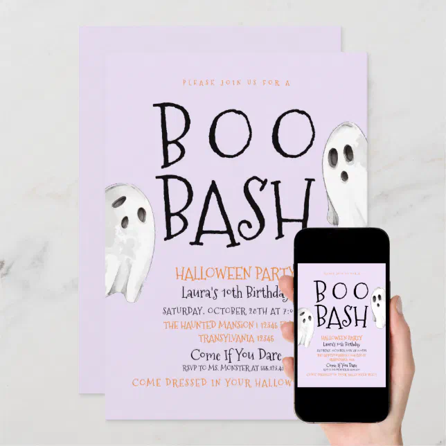 Ghost, Boo Bash Halloween Invitation | Zazzle