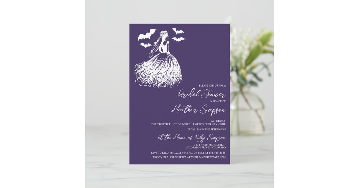 Ghost Bride Purple Bridal Shower Invitation | Zazzle