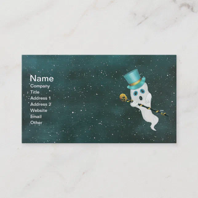 Ghost Floating in Night Sky Top Hat Fancy Cane Business Card | Zazzle