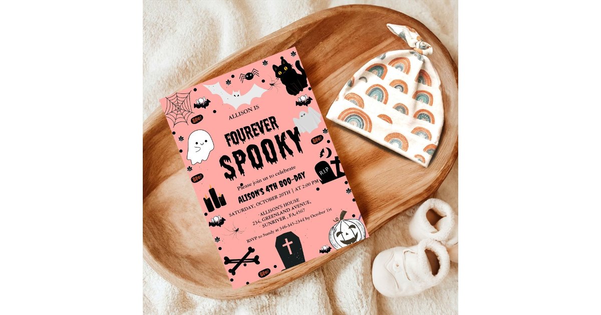 Ghost Fourever Spooky Halloween 4th Birthday party Invitation | Zazzle