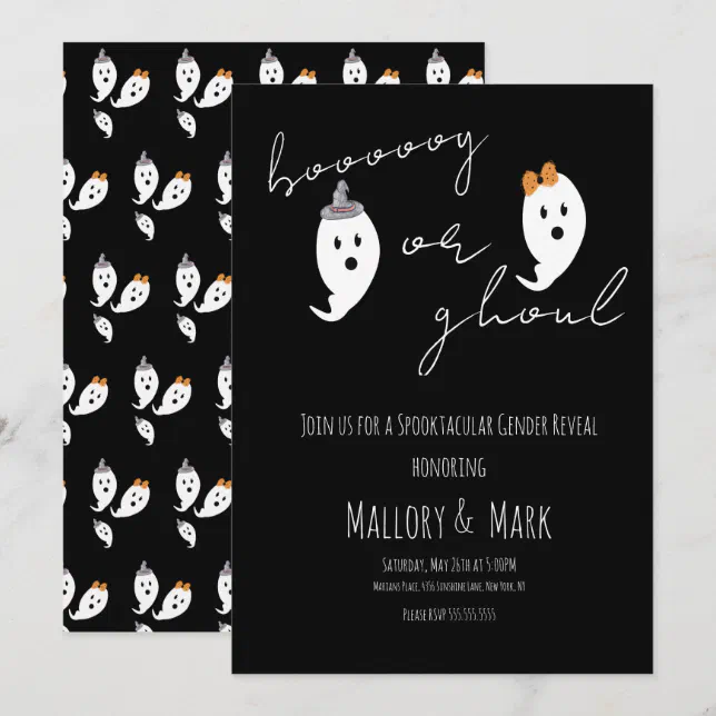 Ghost Ghoul Halloween Gender Reveal Party Black Invitation | Zazzle
