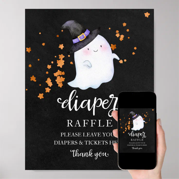Ghost Halloween Baby Shower Diaper Raffle Sign | Zazzle