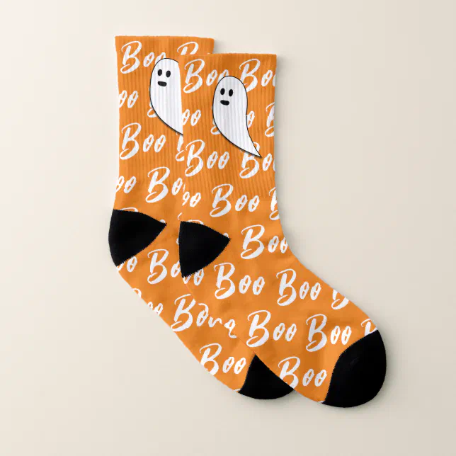 Ghost Halloween black white orange boo Socks | Zazzle