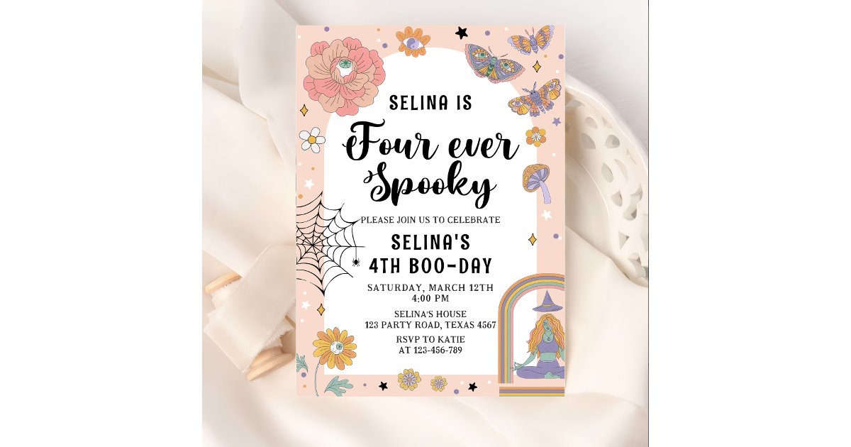 Ghost Halloween Four Ever Spooky 4th Birthday Invitation | Zazzle