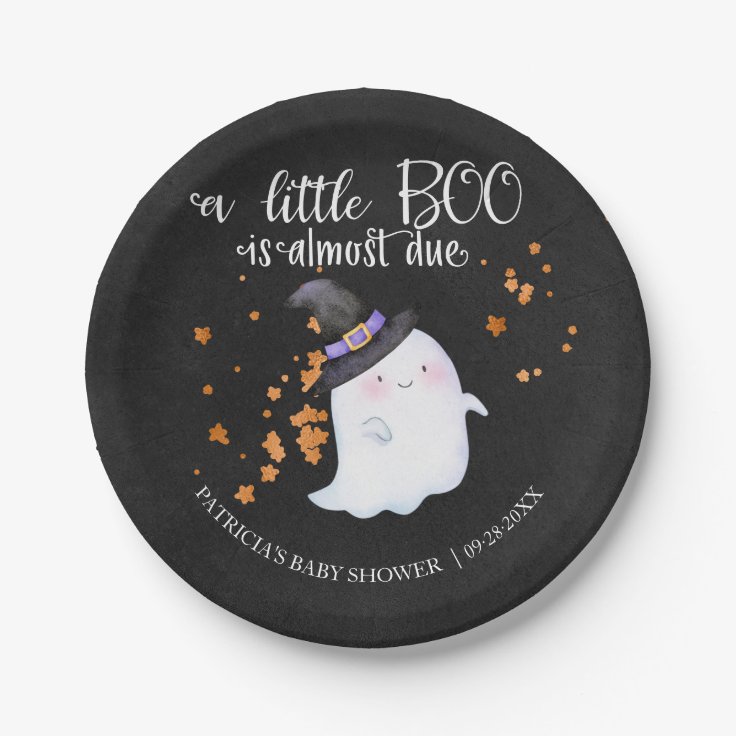 Ghost Halloween Little Boo Girl Baby Shower Paper Plates | Zazzle
