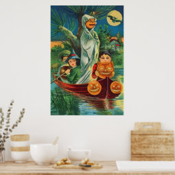 Ghost Jack O Lantern Owl Full Moon Poster | Zazzle