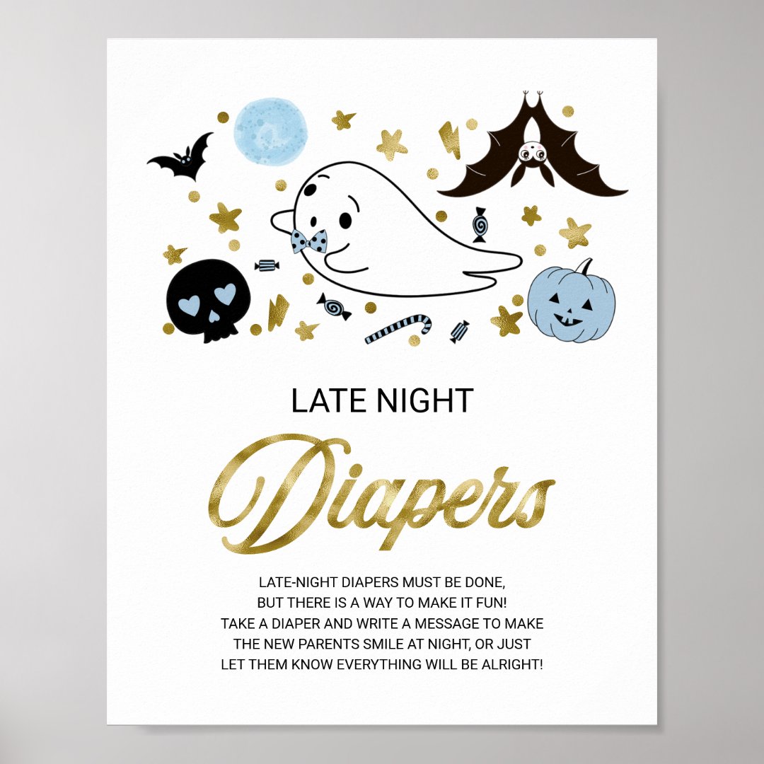 Ghost Late Night Diapers Baby Shower Game Sign | Zazzle