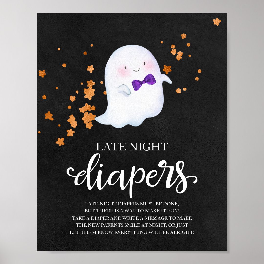 Ghost Late Night Diapers Baby Shower Game Sign | Zazzle