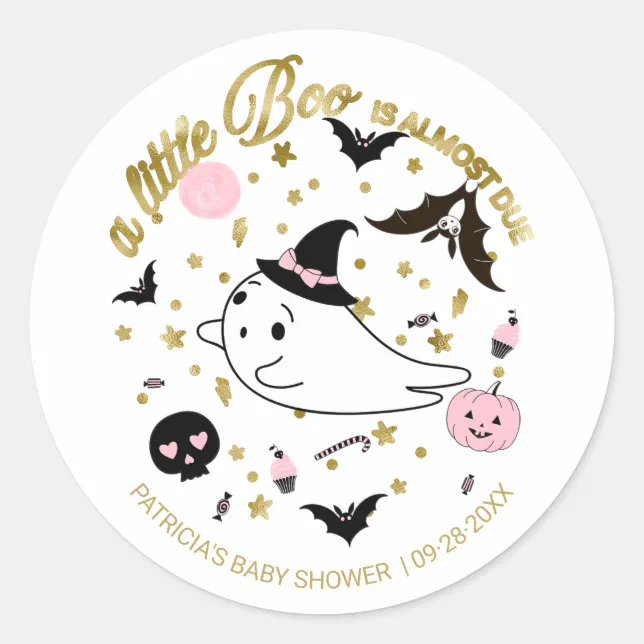 Ghost Little Boo Halloween Girl Baby Shower Classic Round Sticker | Zazzle