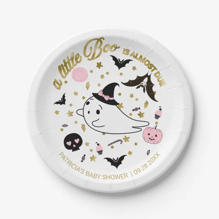 Ghost Little Boo Halloween Girl Baby Shower Paper Plates | Zazzle