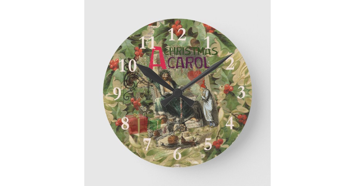 Ghost of Christmas Present Illustration Scrooge Round Clock | Zazzle
