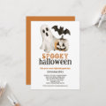Ghost Pumpkin Bat Spooky Halloween White Invitation | Zazzle