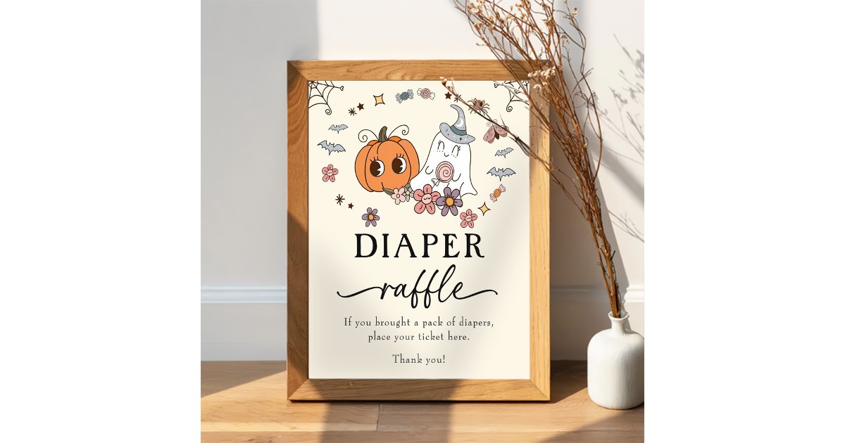Ghost Retro Diaper Raffle Baby Shower Game Sign | Zazzle