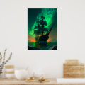 Ghost Ship Painting with Green Sky Sunset Glow Poster | Zazzle